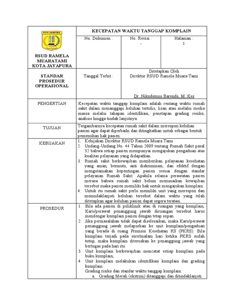 Sop Kecepatan Waktu Tanggap Komplain | PDF