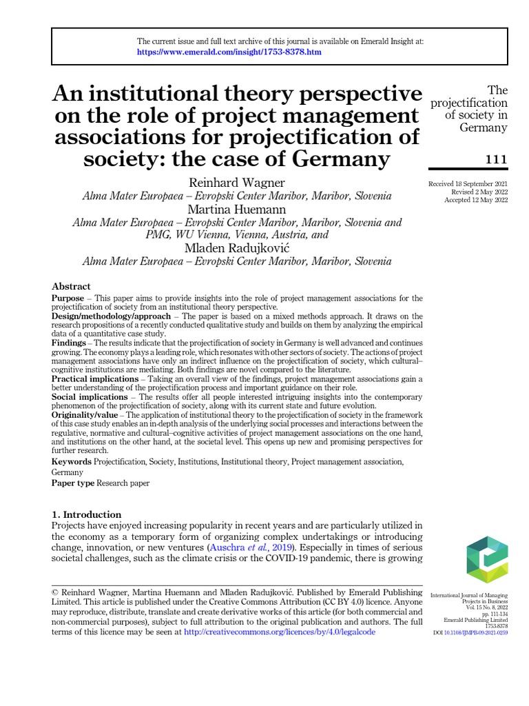 An Institutional Theory Perspective On The Role of Project Management ...