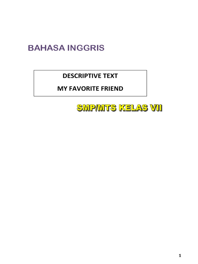 Modul Ajar Bahasa Inggris - TEXT DESCRIPTIVE KLS 7 - MY FAVORITE FRIEND ...