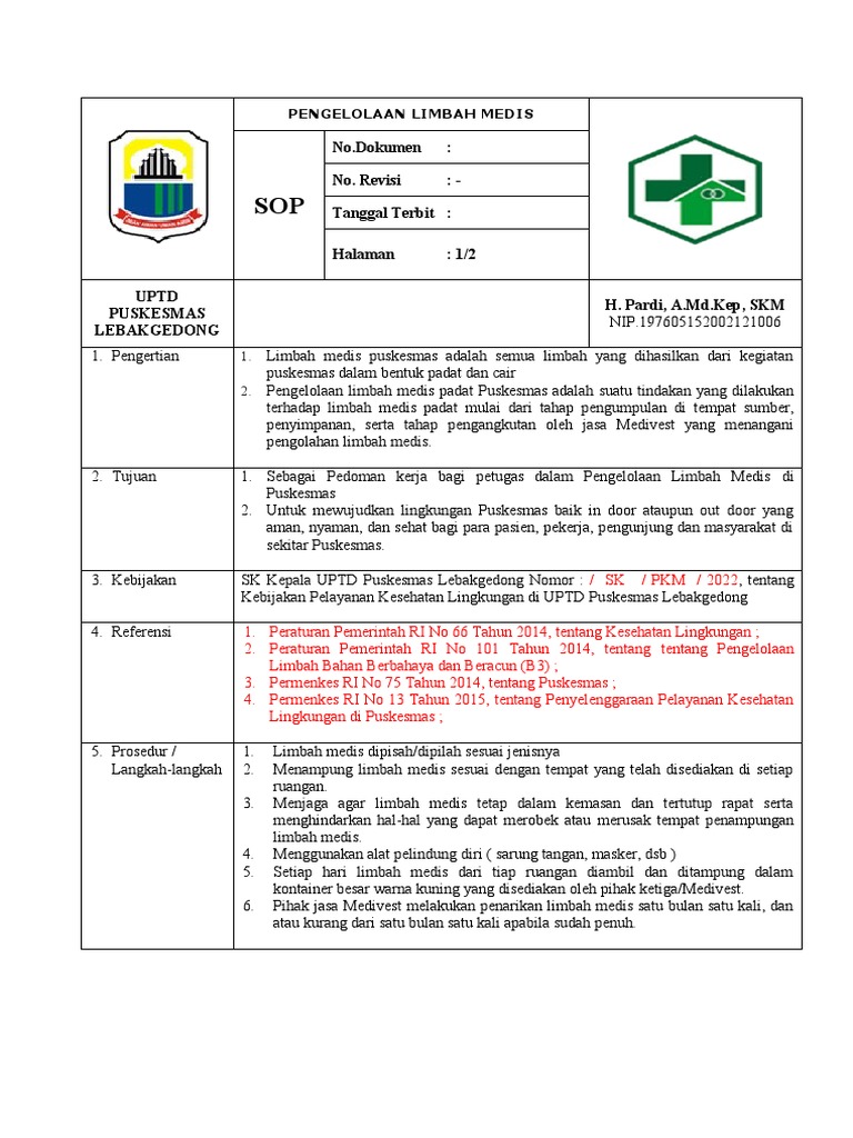 39.9 Sop Pengelolaan Limbah Medis | PDF | Sains & Matematika