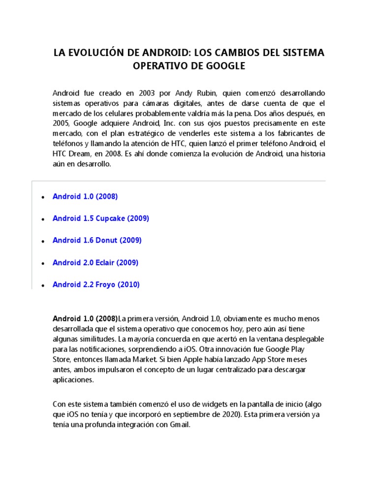 Evolución de Android | Descargar gratis PDF | Android (sistema ...