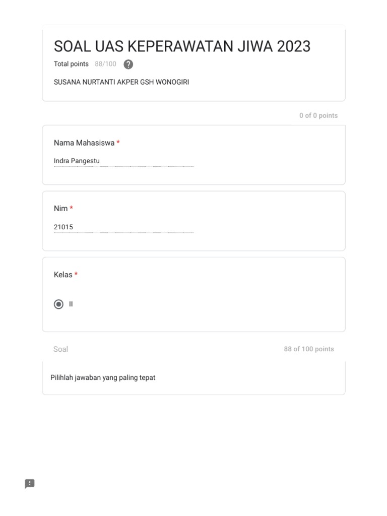 Soal Uas Keperawatan Jiwa 2023 | PDF