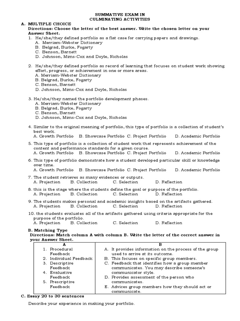 Summative Exam in Culminating | PDF | Educational Assessment | Human ...