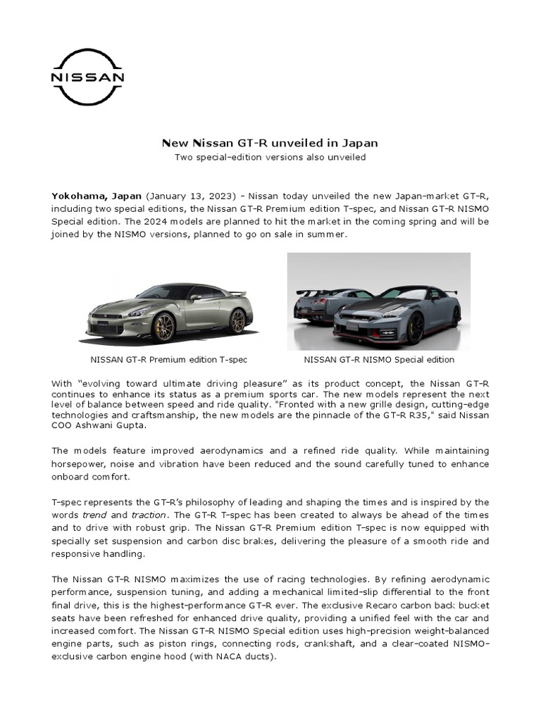 New Nissan GT-R Unveiled in Japan | PDF | Car Body Styles | Product ...