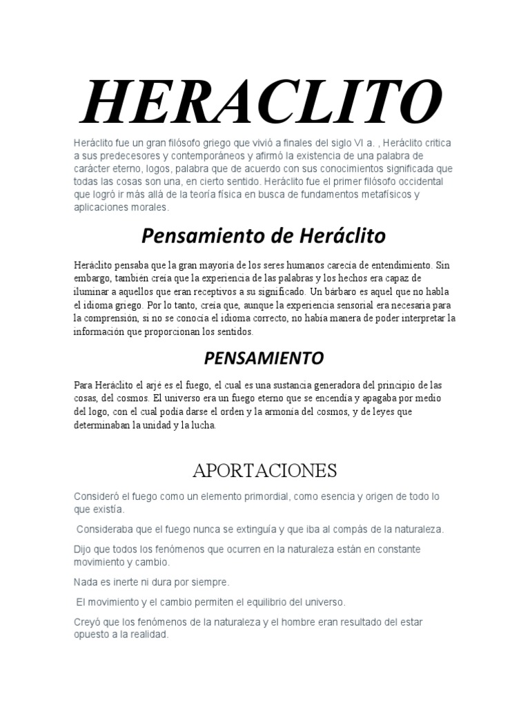 Heraclito Pdf Pensamiento Comprensión