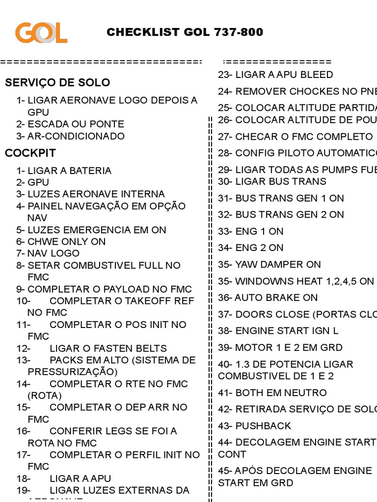 Checklist Boieng 737-800 Gol | PDF | Aviação | Aeronave