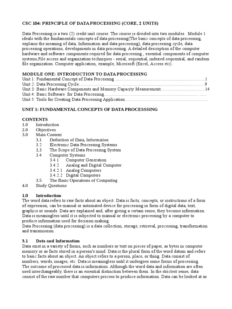 CSC 104 Course Material | PDF | Central Processing Unit | Computer Data Storage