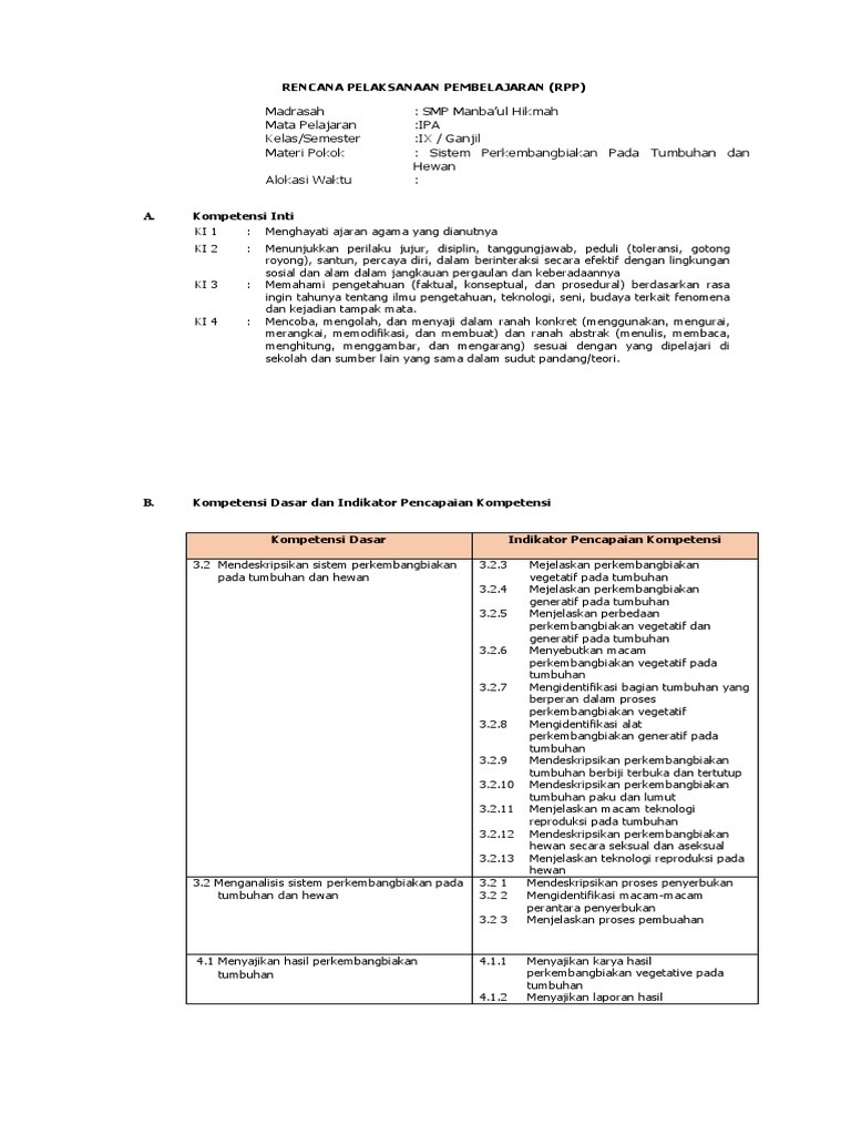 2 RPP Perkembangbiakan pada Tumbuhan dan Hewan | PDF