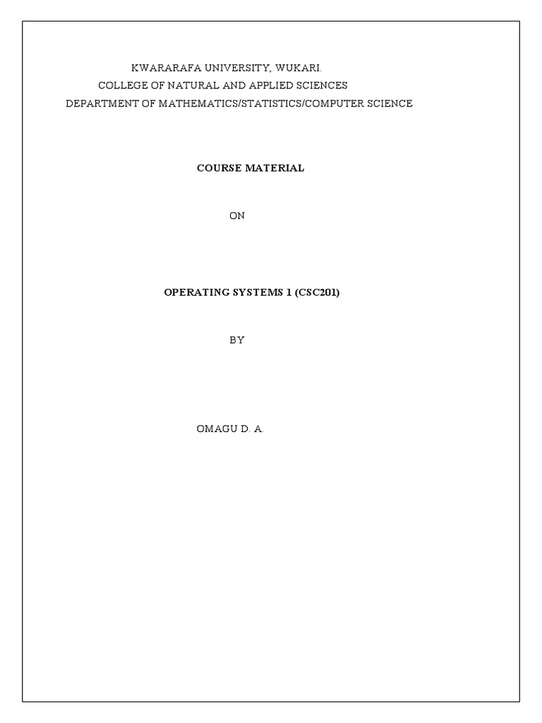 Lecture Notes On Operating Systems (CSC 201) | PDF