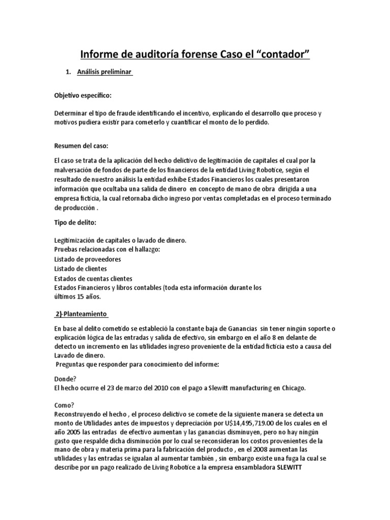 Informe de Auditoría Forense Caso El | PDF | Lavado de dinero | Auditoría