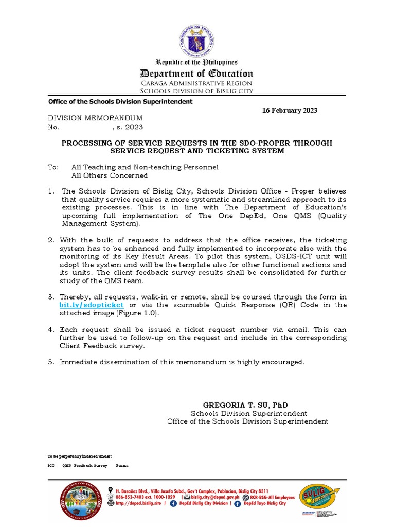 SDO Memo With Different First Page A4 Minimalist Footer | PDF ...