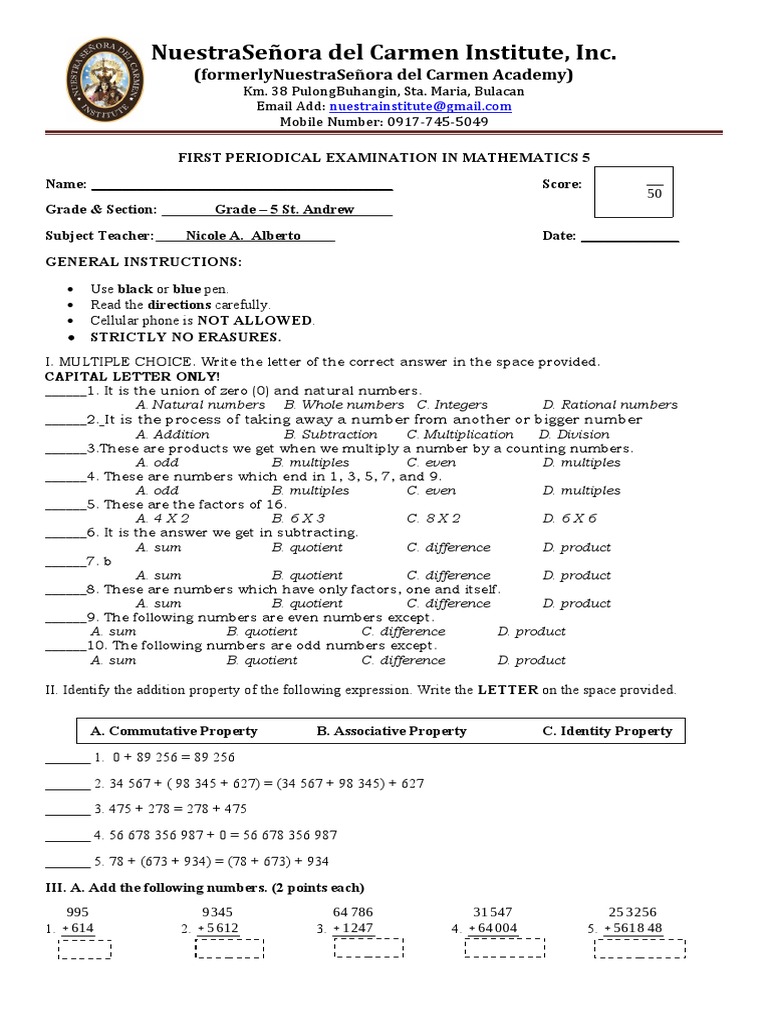 Math 5 | PDF | Multiplication | Integer