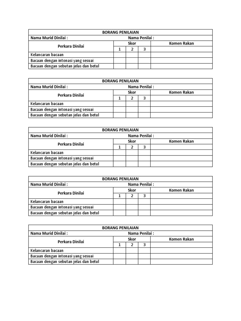 Borang Penilaian Bacaan | PDF