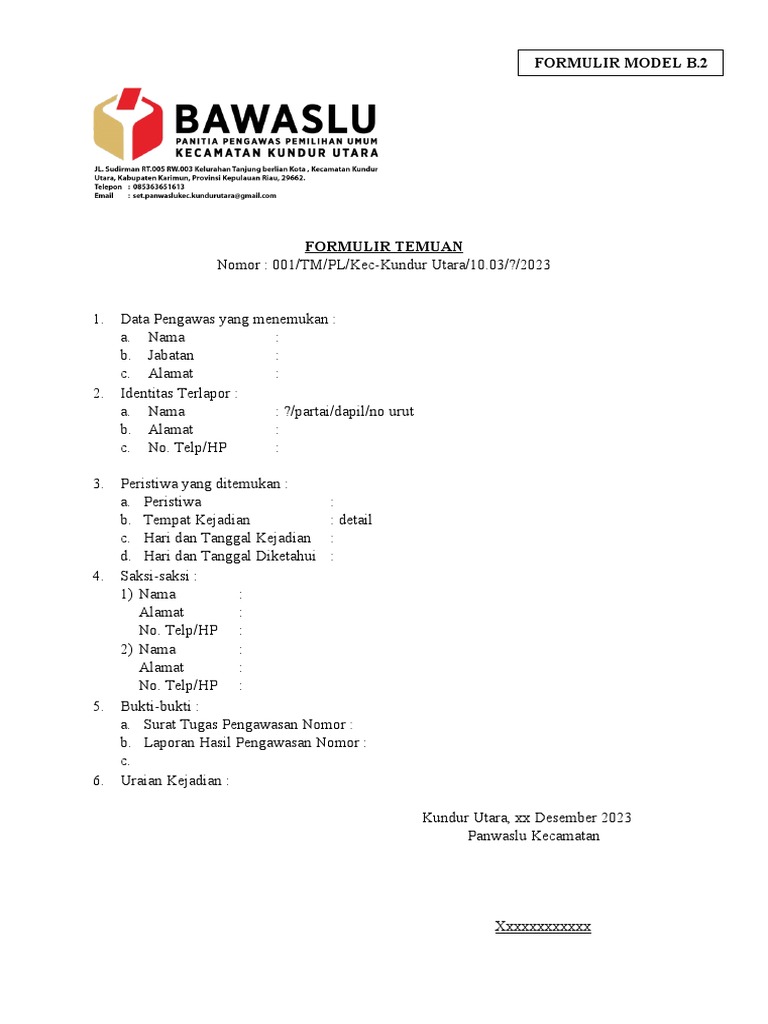 B.2 Formulir Temuan | PDF | Hukum
