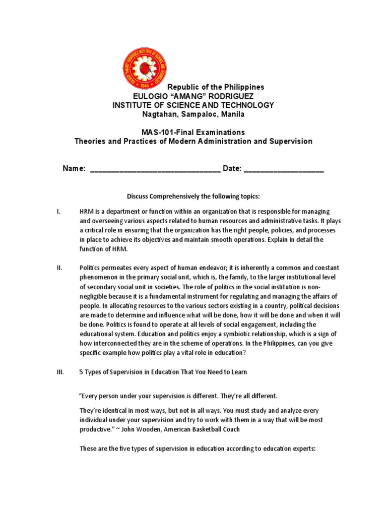 Final Examination in MAS 101 | PDF | Creativity | Human Resource Management