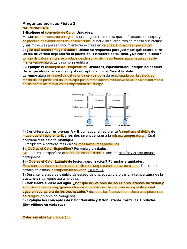 Preguntas teóricas Fisica 2 | PDF | Conduccion termica | Calor