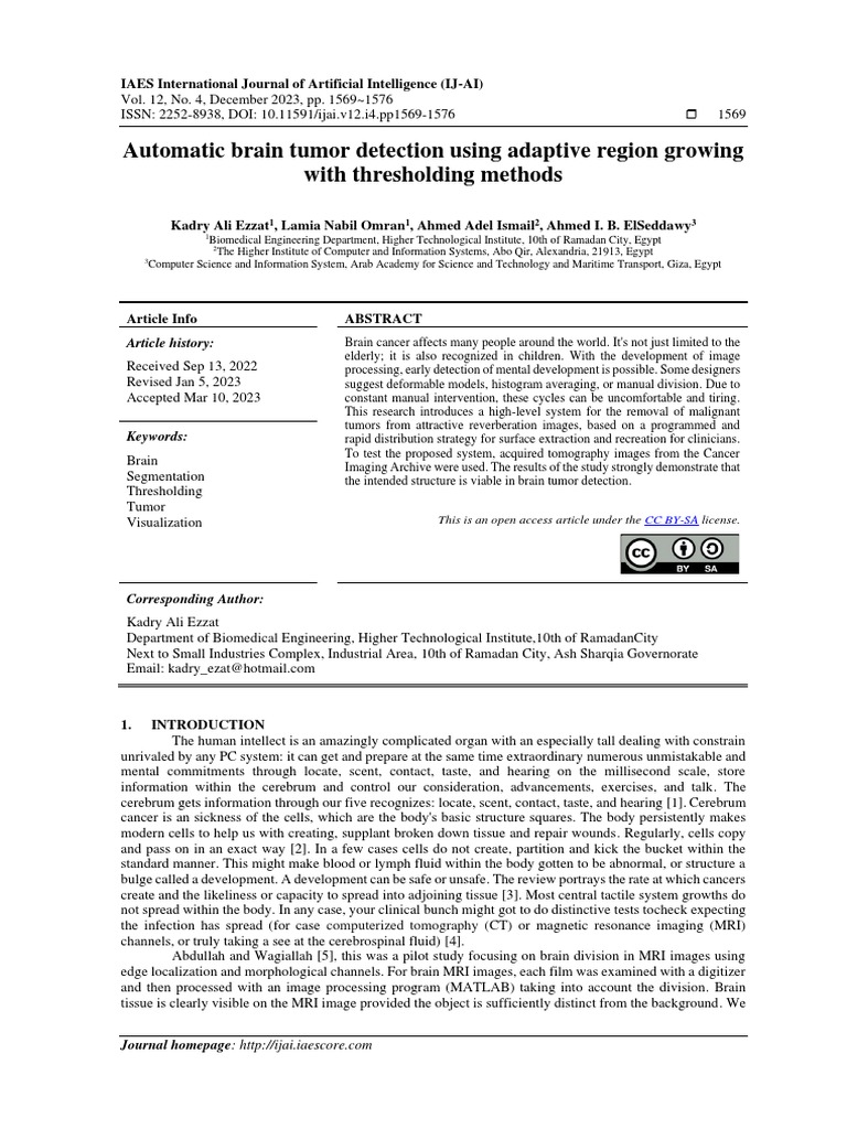 Automatic Brain Tumor Detection Using Adaptive Region Growing With