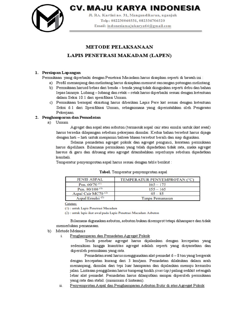 Lapis Penetrasi Makadam Methode | PDF