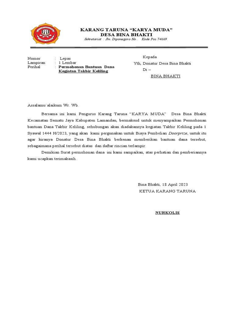 Permohonan Dana Takbir Keliling | PDF