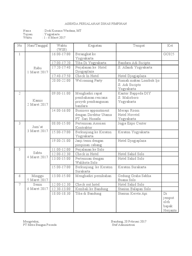 Agenda Perjalanan Dinas Pimpinan | PDF