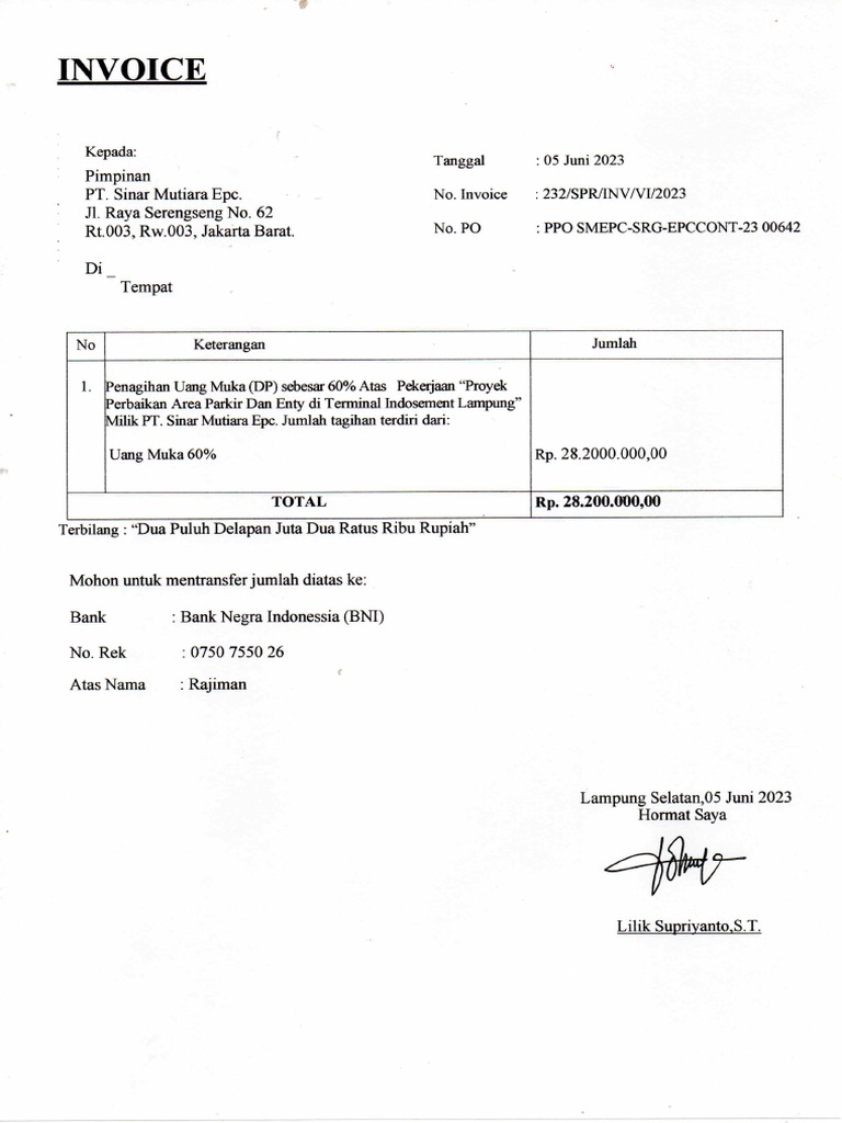 Berkas Tagihan Uang Muka Termin I | PDF