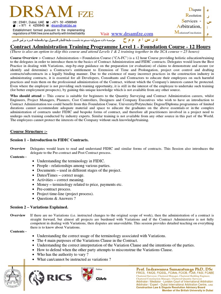 1 - Contract Administration - Foundation Course (CA-FC) | PDF | Mediation | Arbitration