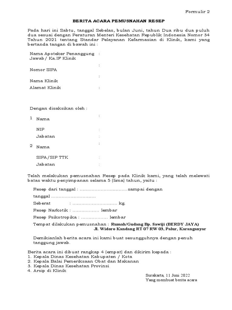 BAP Pemusnahan Resep - Klinik | PDF