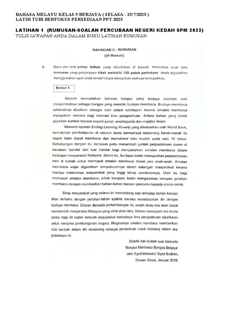 Bahasa Melayu Kelas 5 Berjaya | PDF