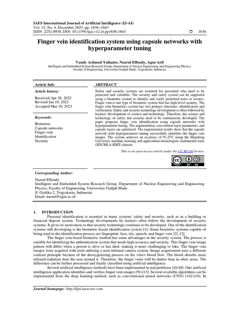 Finger vein identification system using capsule networks with hyperparameter tuning | PDF ...