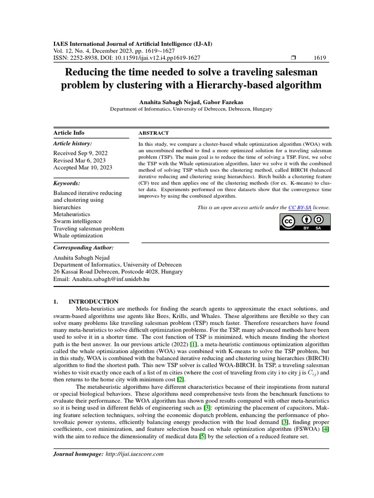 Reducing The Time Needed To Solve A Traveling Salesman Problem by ... Reducing The Time Needed To Solve A Traveling Salesman Problem by ...