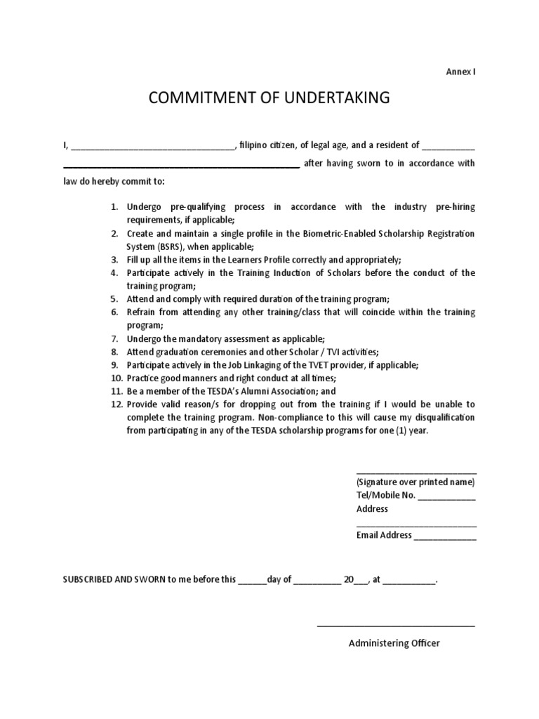 Commitment of Undertaking Annex I Single | PDF