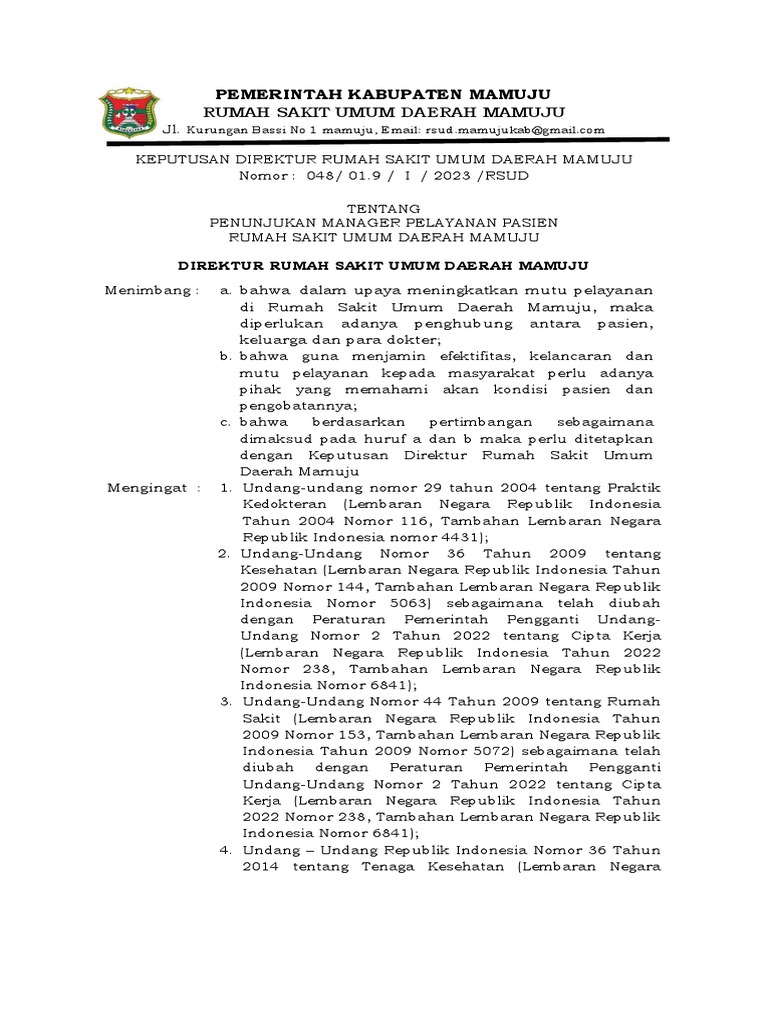 SK Manager Pelayanan Pasien (MPP) | PDF