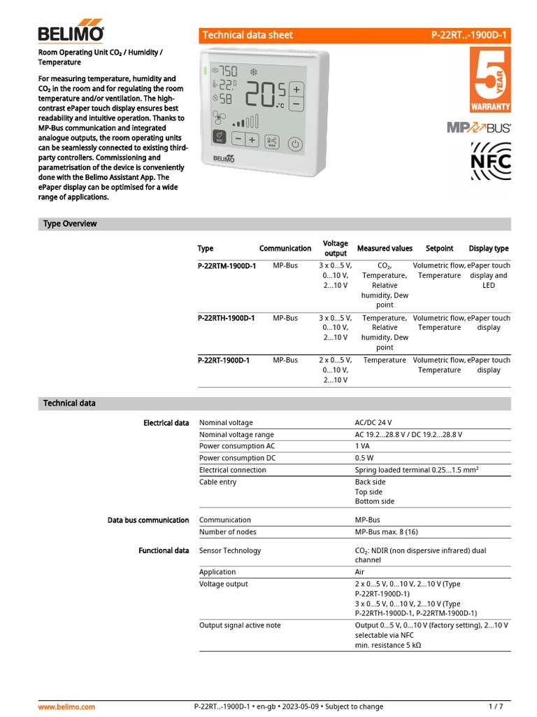 belimo_P-22RT..-1900D-1_datasheet_en-gb | PDF | Direct Current | Sensor