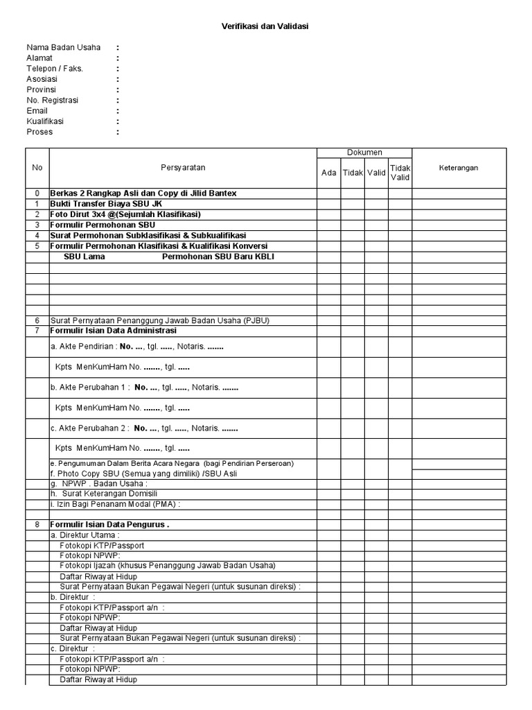Form Isian Sbu JK Kbli | PDF