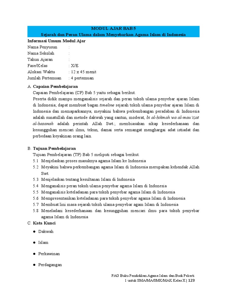 7.5 Modul Ajar Bab 5 PAI Kelas X | PDF