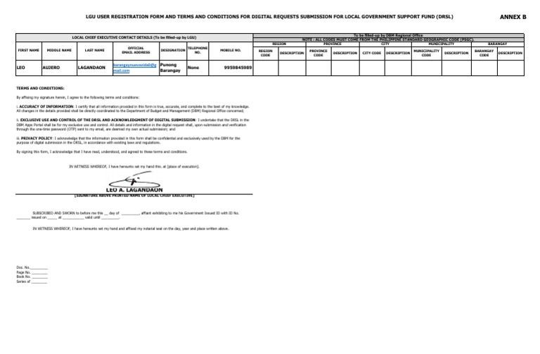 ANNEX B LGU User Registration Form | PDF | Telecommunications ...