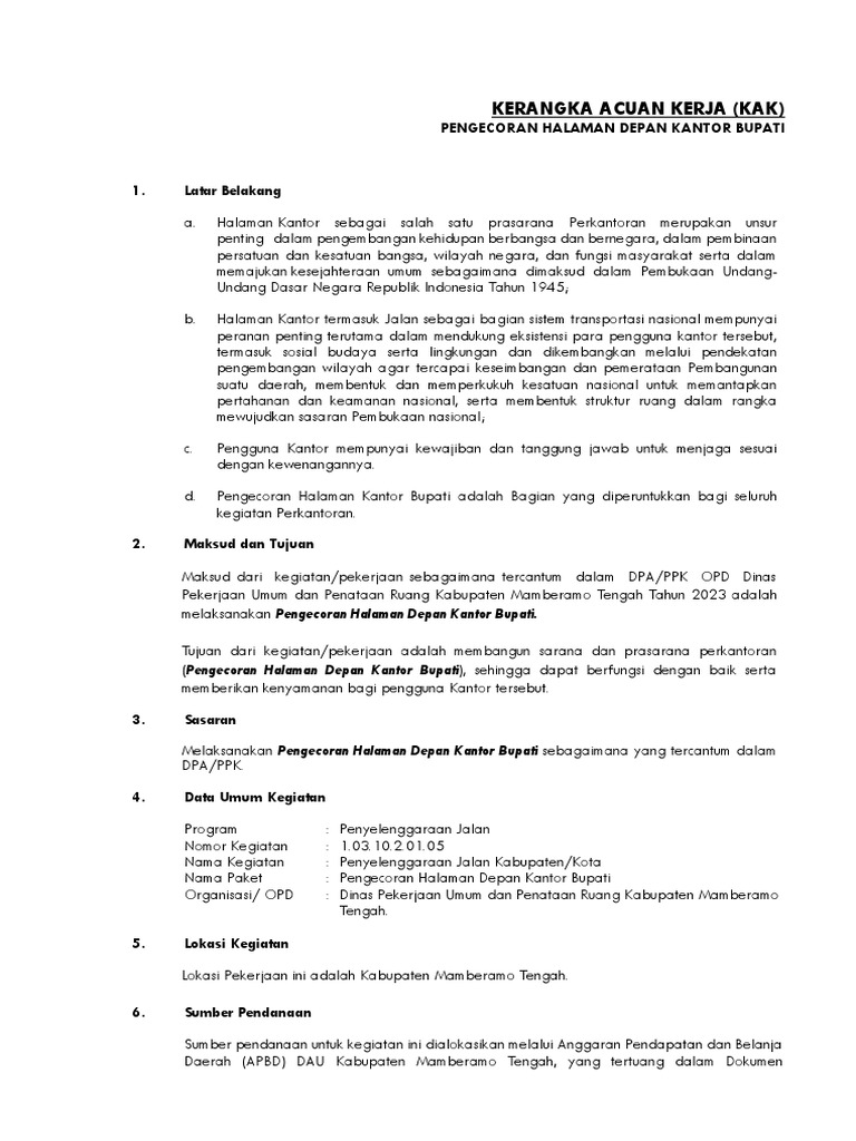 KAK Pekerjaan Pengecoran | PDF