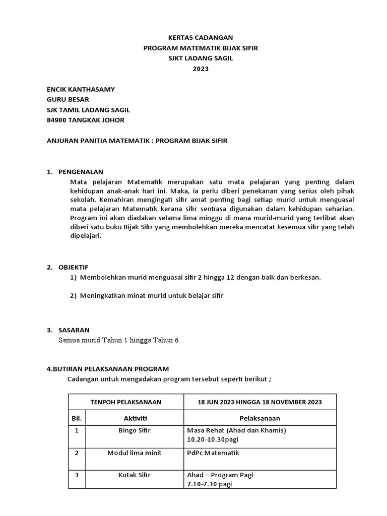 kertas kerja program bijak sifir | PDF