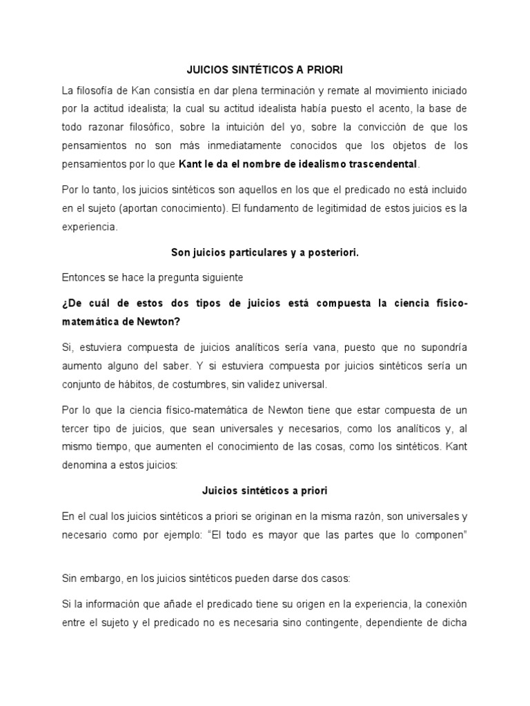 Juicios Sintéticos A Priori | Descargar gratis PDF | A priori y a ...