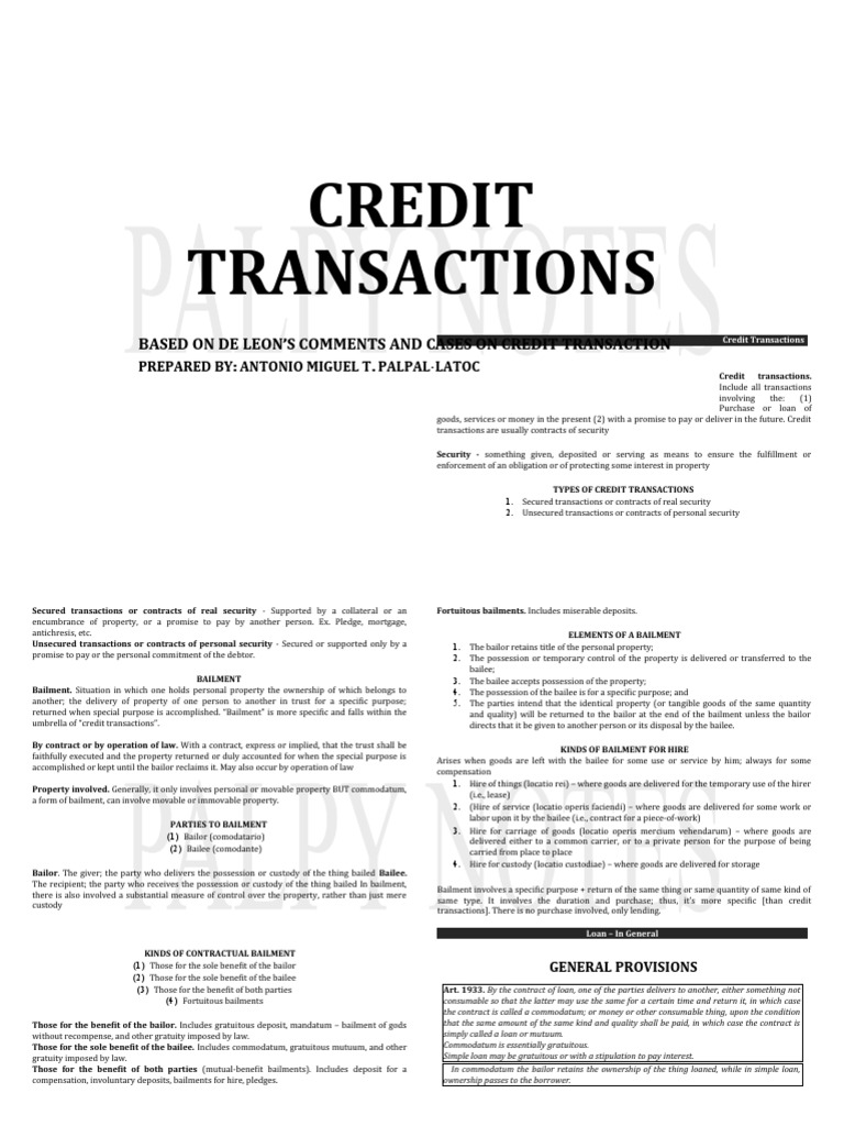 Credit Transactions | Download Free PDF | Loans | Credit