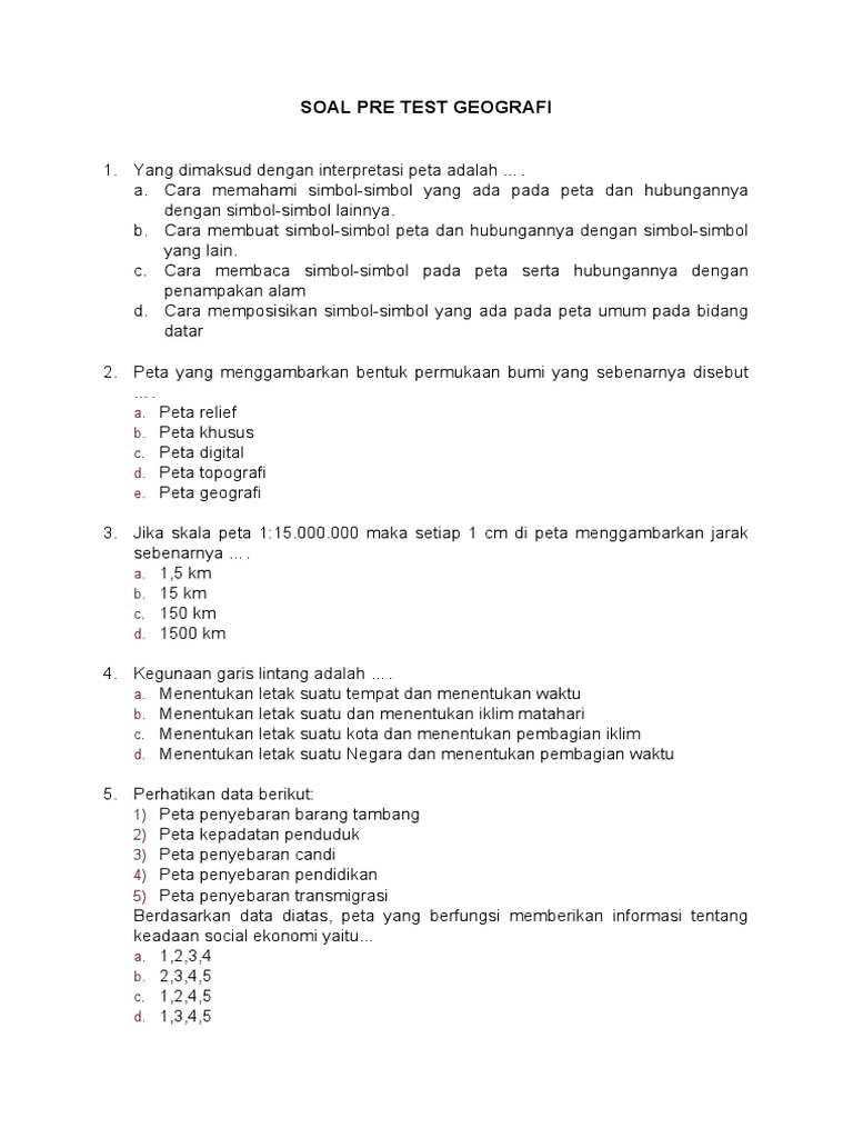 SOAL PRE TEST GEOGRAFI New | PDF
