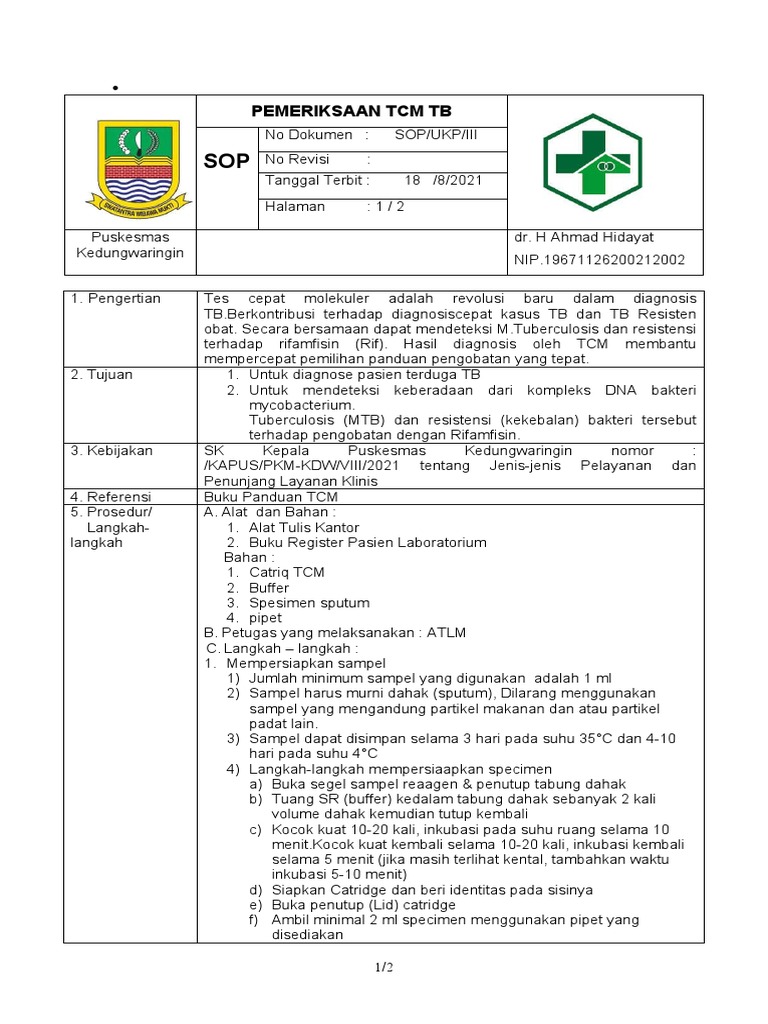 Sop Pemeriksaan TCM TB | PDF