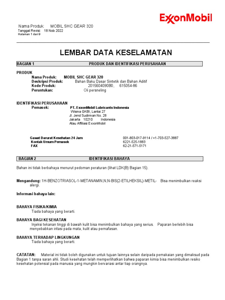 MSDS - Mobil SHC Gear 320 | PDF