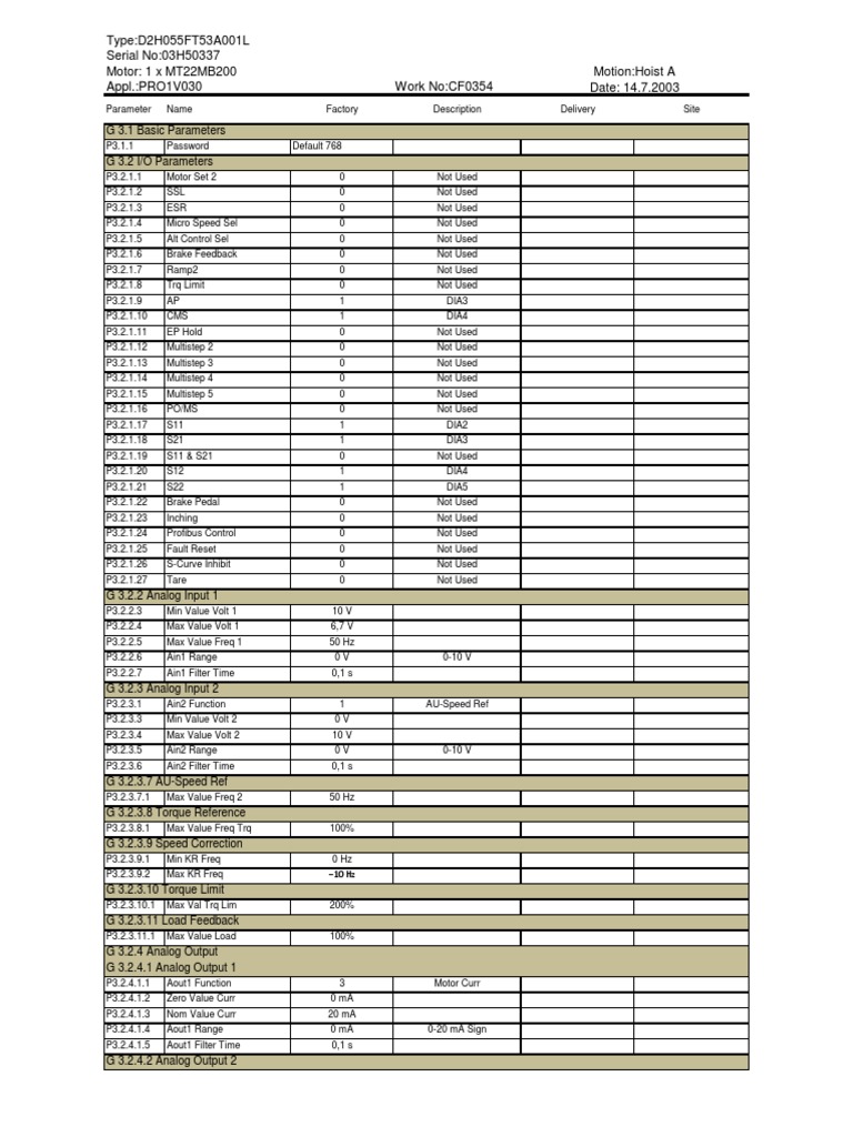 Parameter Hoist CF0354 OK | PDF | Physical Quantities | Computer Engineering