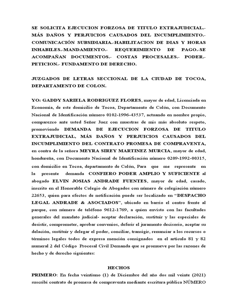 Demanda de Ejecucion Forzosa. | PDF | Demanda judicial | Daños y perjuicios Demanda de Ejecucion Forzosa. | PDF | Demanda judicial | Daños y perjuicios