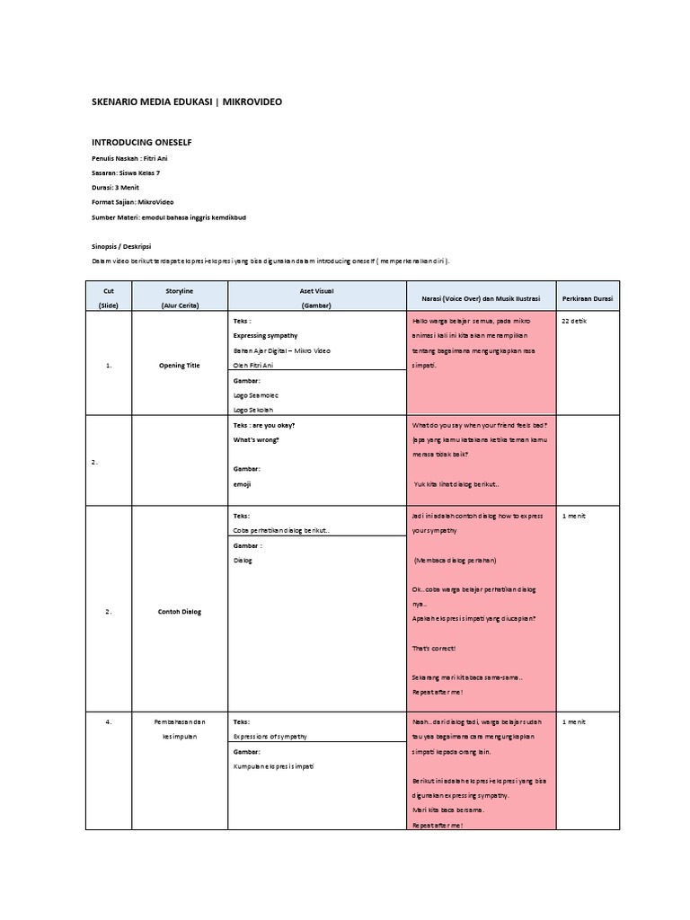 Contoh Storyline Mikro Video 1 | PDF