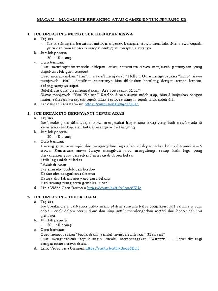 Ice Breaking Kreatif untuk SD | PDF