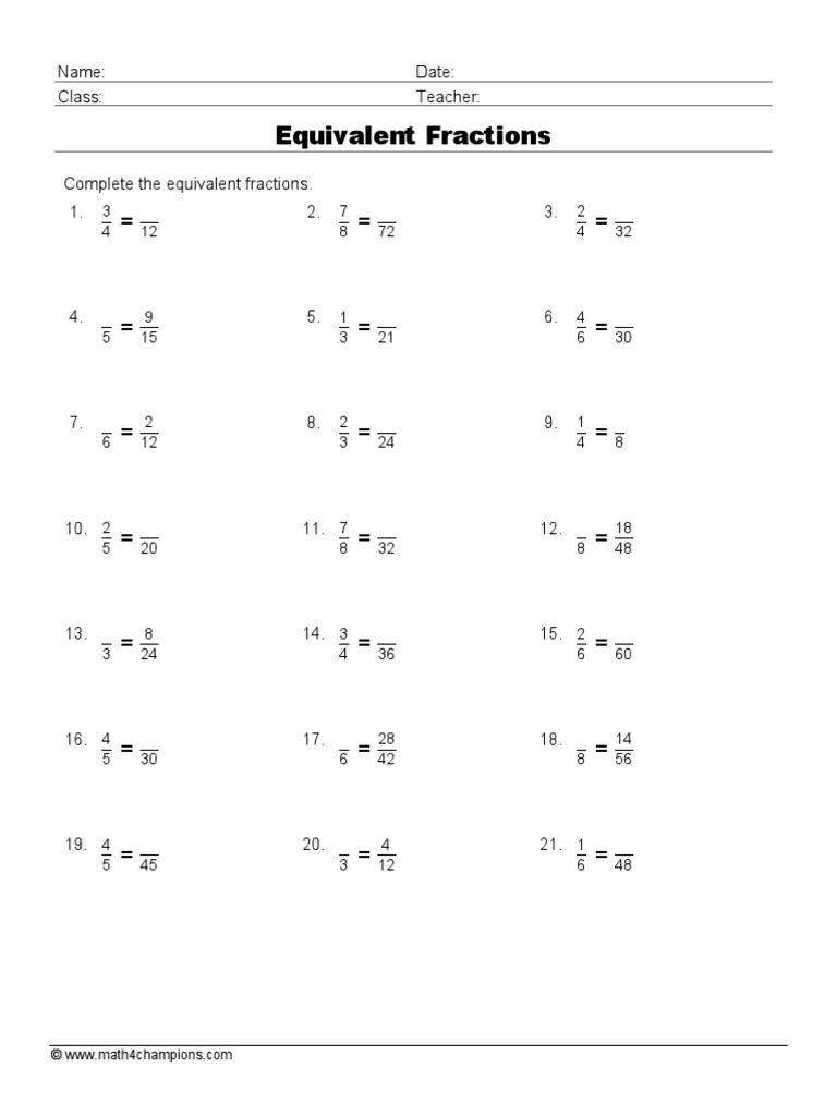 Complete Equivalent Fractions | PDF | Teaching Methods & Materials