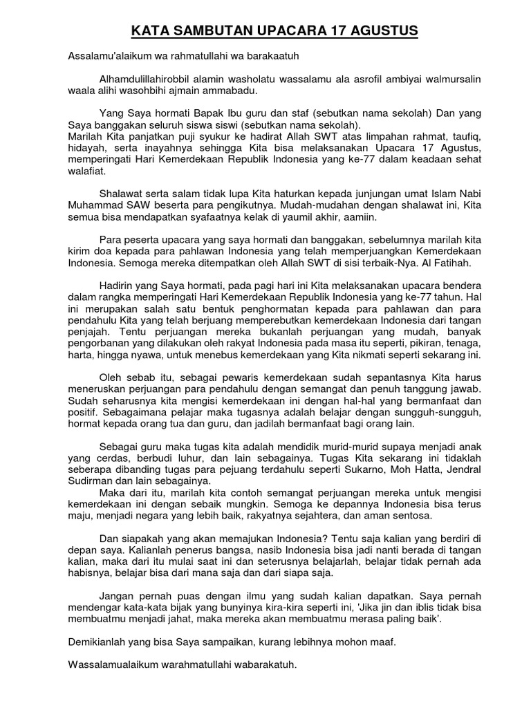 Kata Sambutan Upacara 17 Agustus | PDF | Agama & Spiritualitas