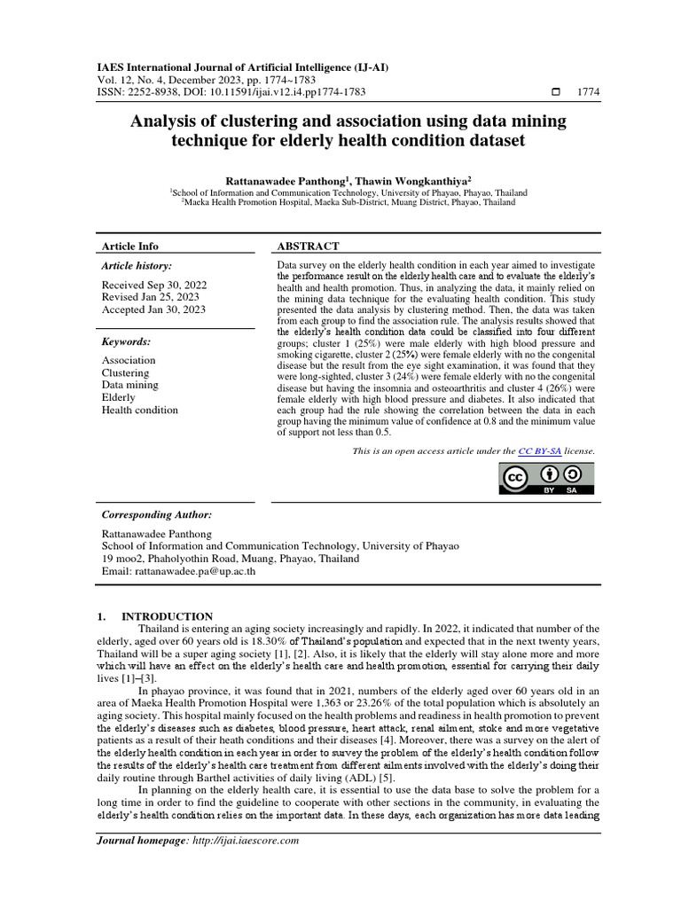 Analysis Of Clustering And Association Using Data Mining Technique For Elderly Health Condition